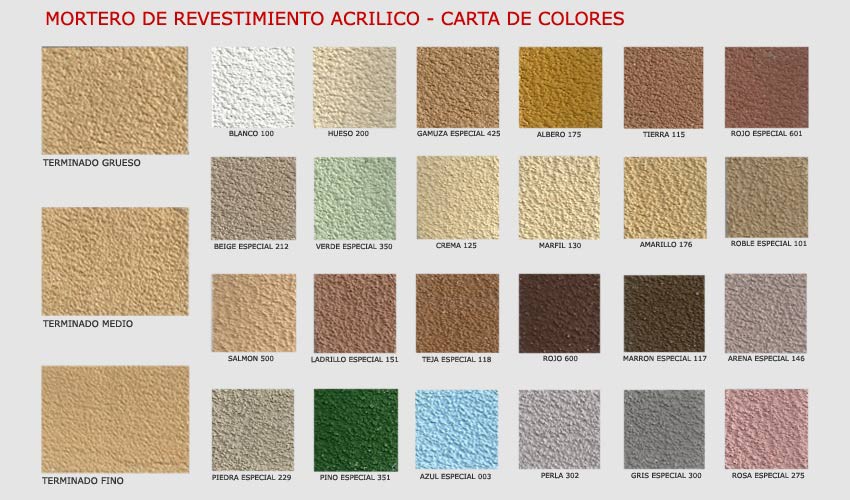 Morteros monocapas de colores para las paredes.
